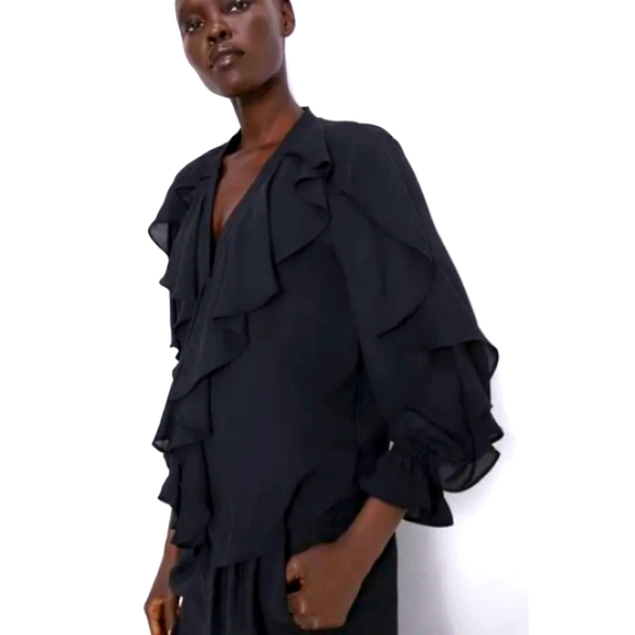 Zara | Tops | Zara Black Ruffle Blouse | Poshmark